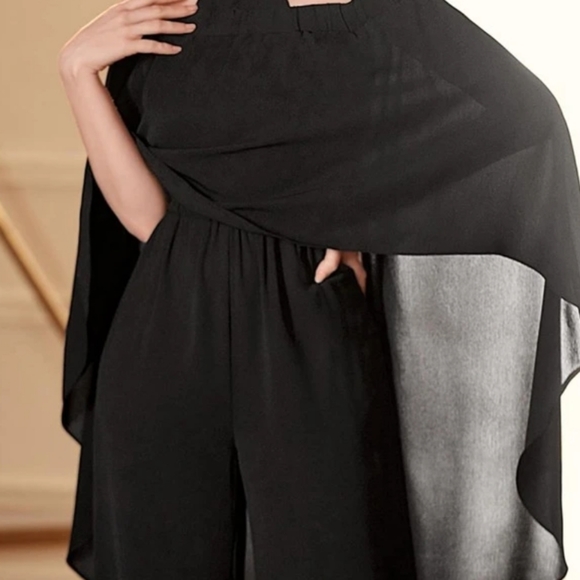 SHEIN | Pants & Jumpsuits | Modely Solid Wide Leg Cape Jumpsuit | Poshmark
